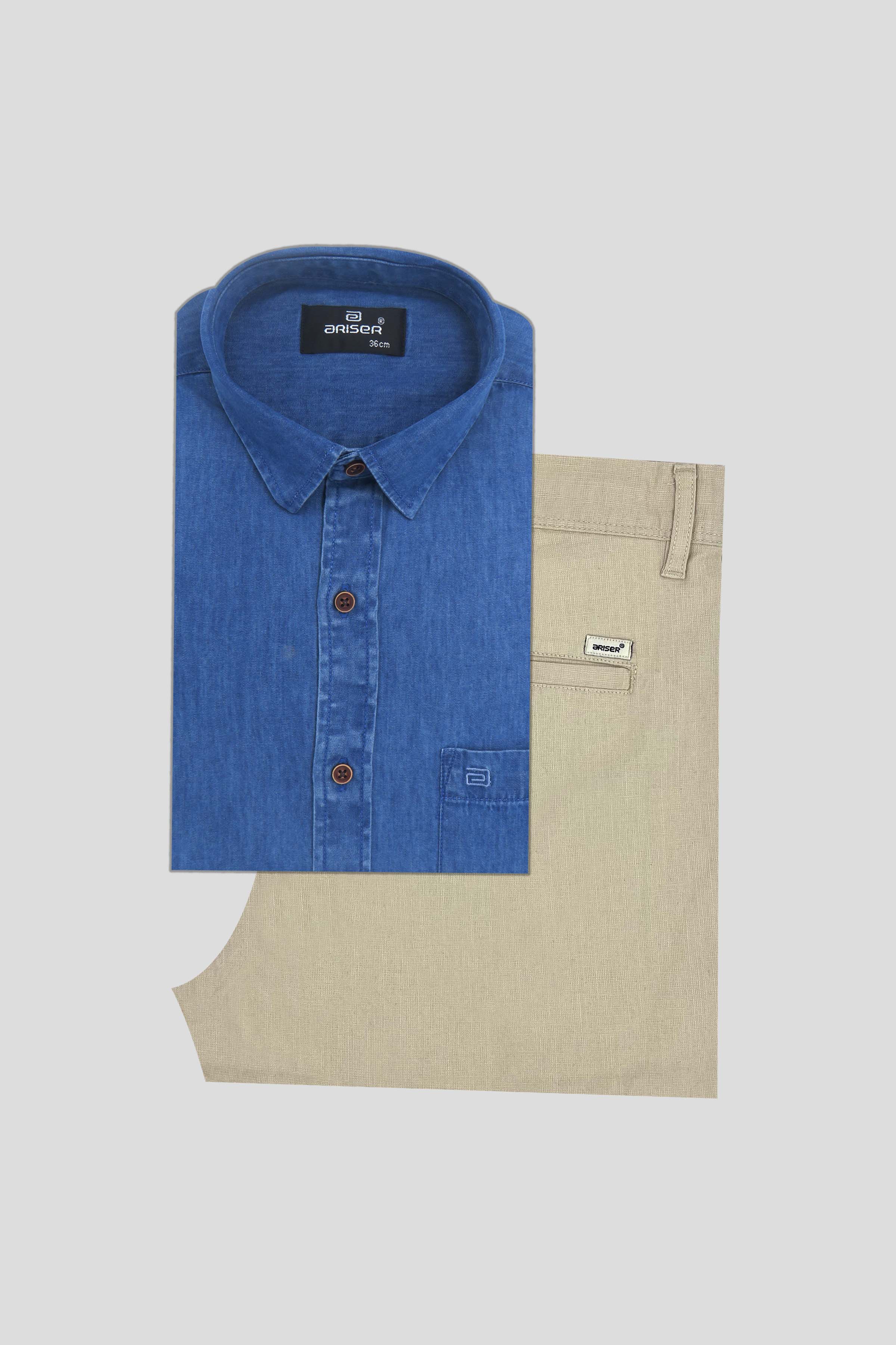 Denim + Kansas - Light Blue Shirt With Cream White Trouser Combo For M