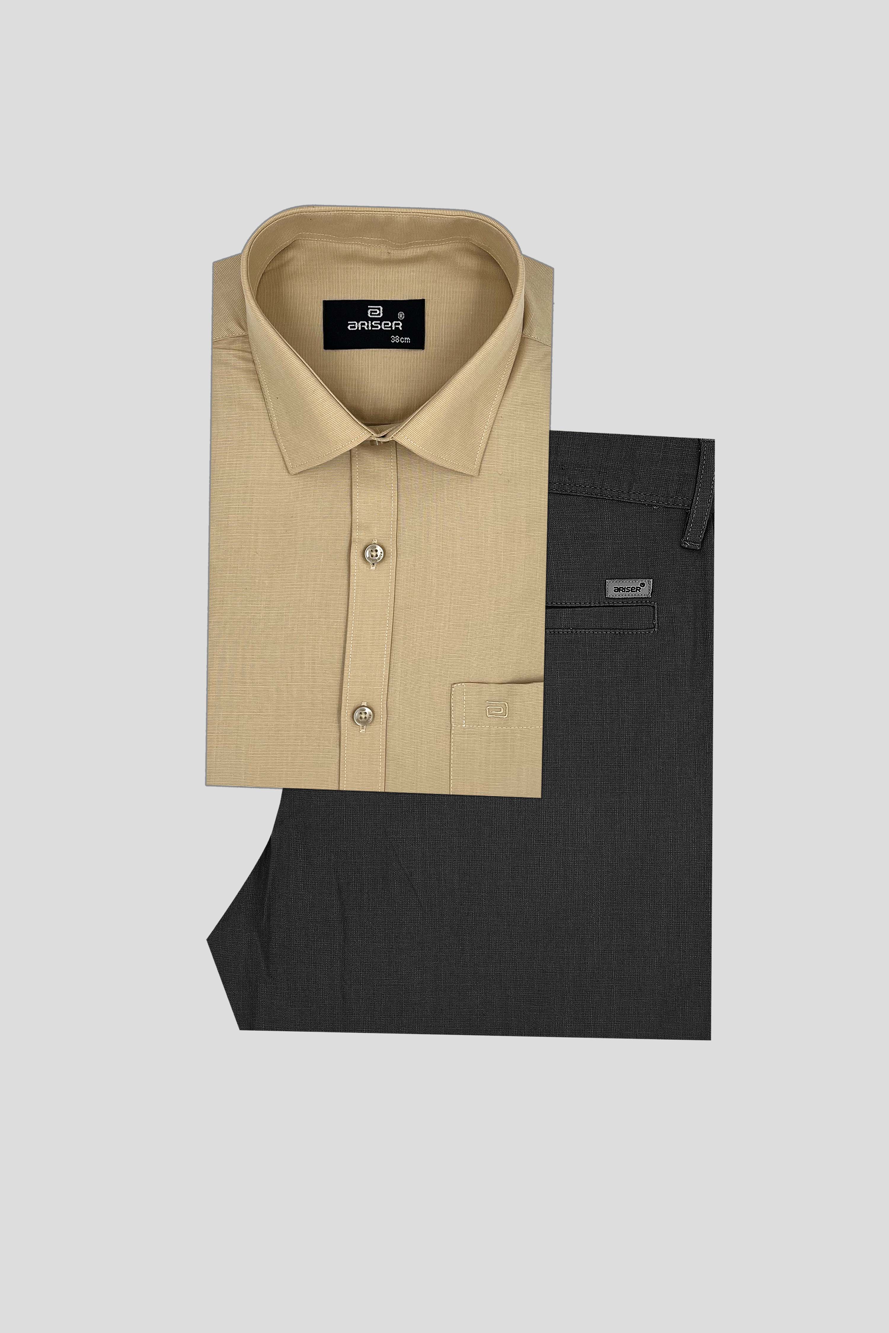 Super Soft + Kansas - Tan Shirt With Smokey Gray Trouser Combo For Men