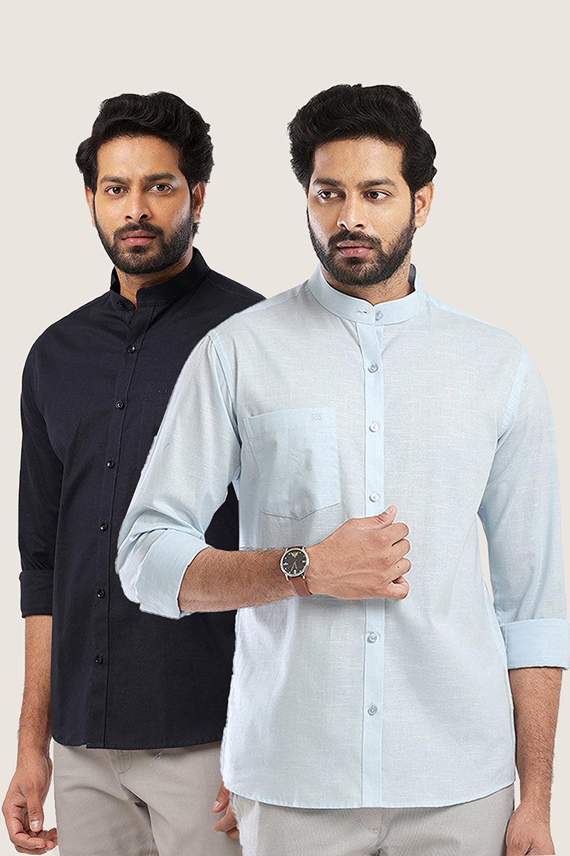 Neo - Dark Navy Blue & Light Blue Of 2 Combo Shirts For Men | Ariser