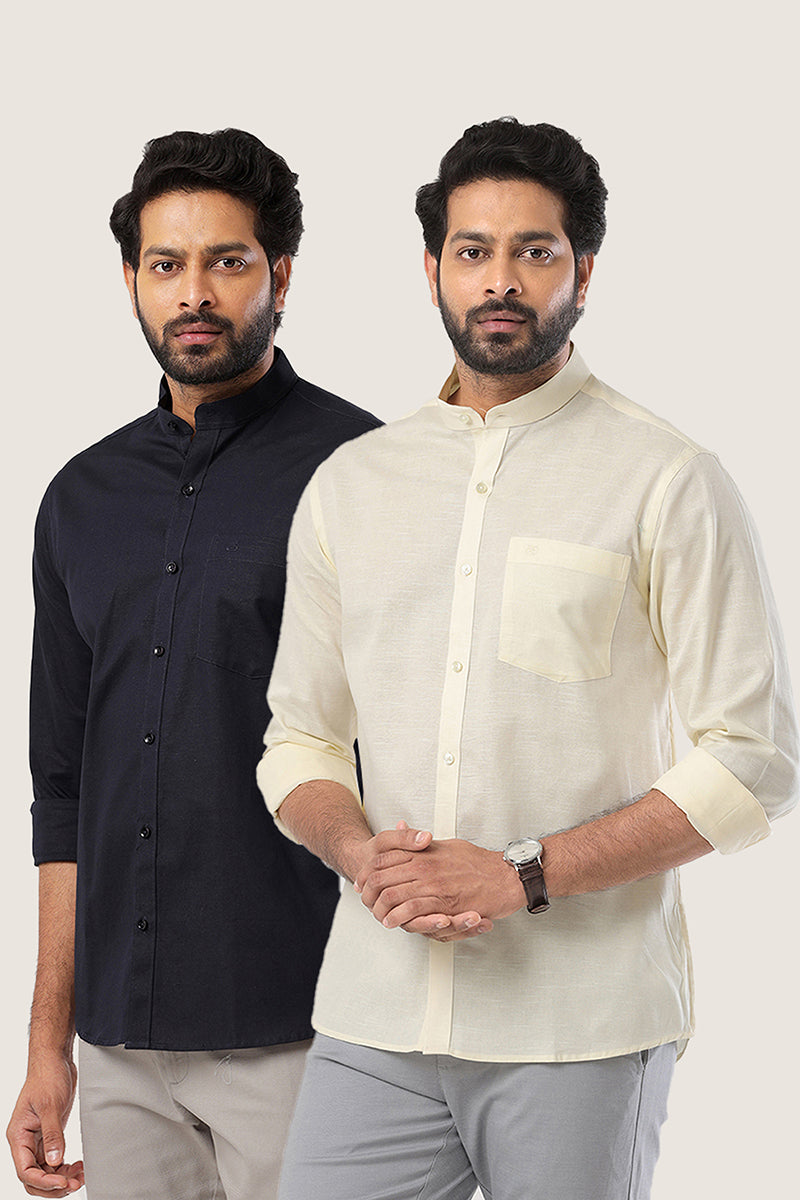 Neo - Dark Navy Blue & Light Yellow Pack Of 2 Combo Shirts For Men | A