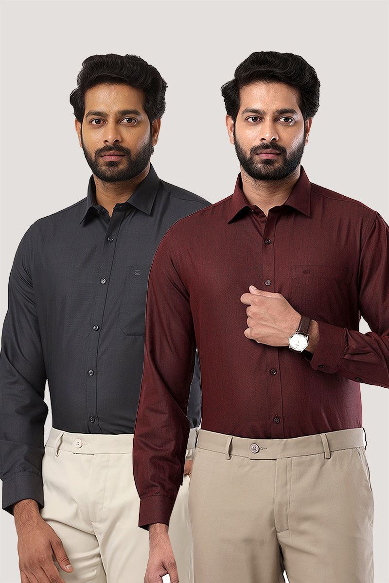Super Soft - Blood Red & Gray Pack Of 2 Combo Shirts For Men | Ariser