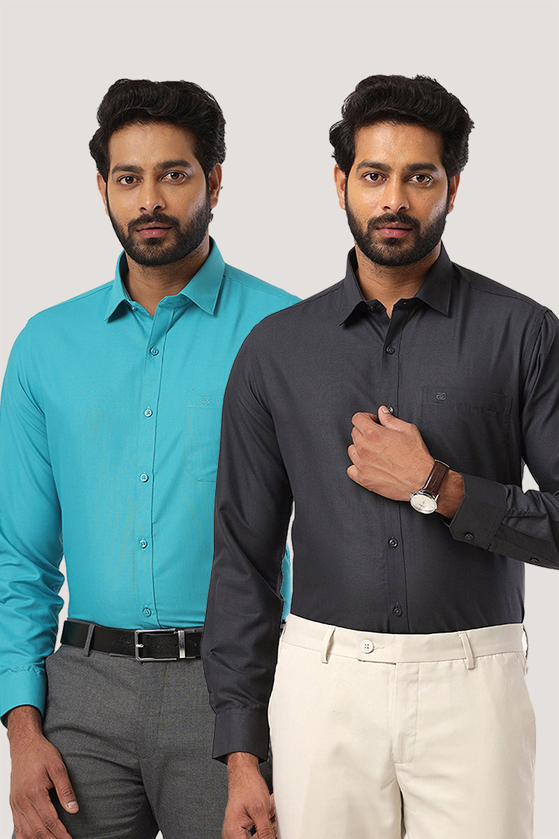 Super Soft - Gray & Sky Blue Pack Of 2 Combo Shirts For Men | Ariser